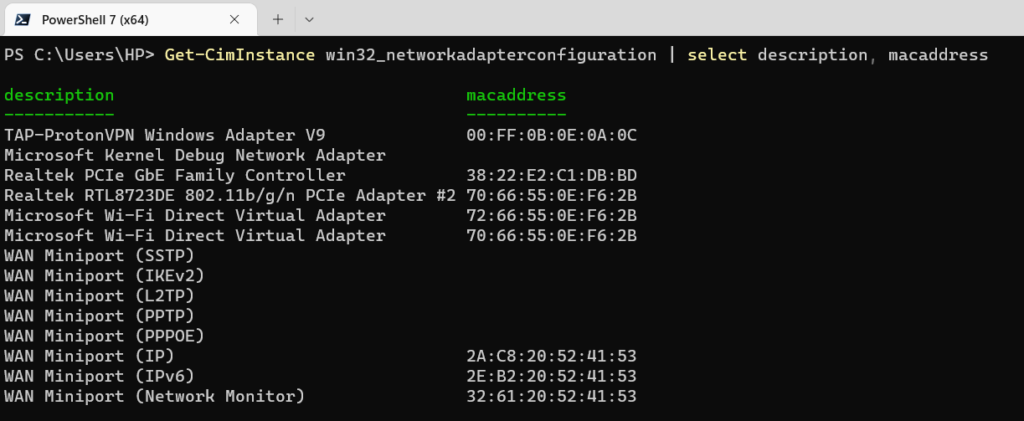 Find MAC address on a computer using Powershell