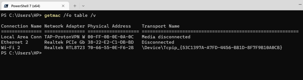 Find MAC address on a computer using Powershell