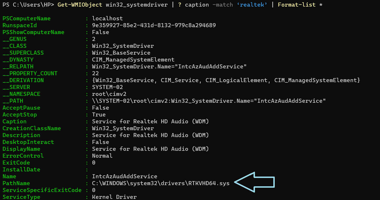 Sound card driver details using Powershell