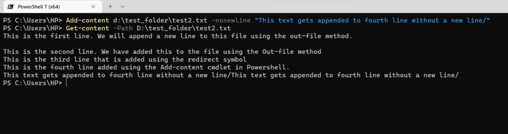 Append content to a file using Powershell