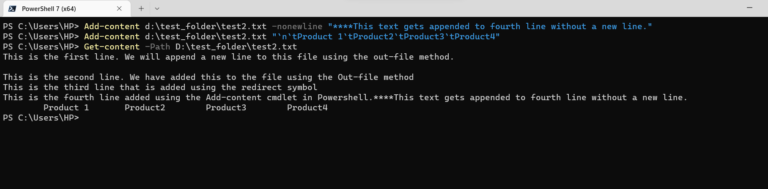 Append content to a file using Powershell