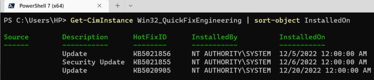 Find Hotfixes installed using PowerShell